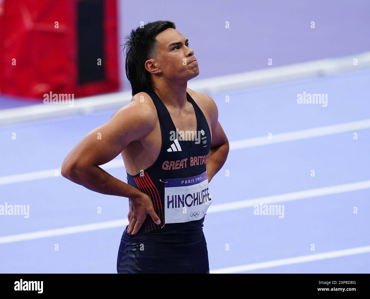 Great Britain’s Louis Hinchliffe reacts after the 100m Semi-Final one ...