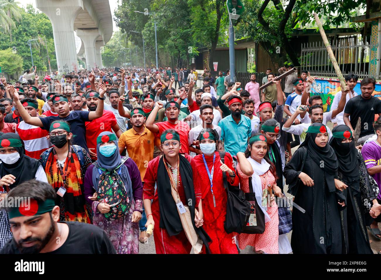 Dhaka, Bangladesh. 4th Aug, 2024. Students shout slogan as they take part in a demonstration ...