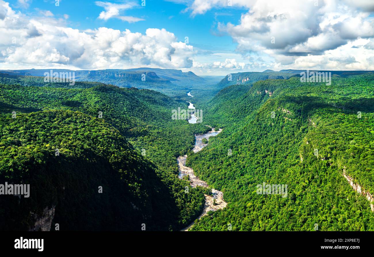 Aerial view of the Potaro river valley near Kaieteur Falls in Guyana ...