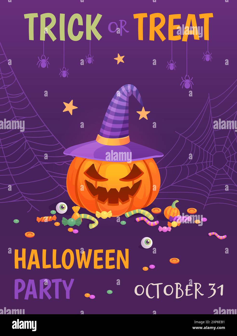 Trick or treat party invitation. Halloween creepy holiday banner ...