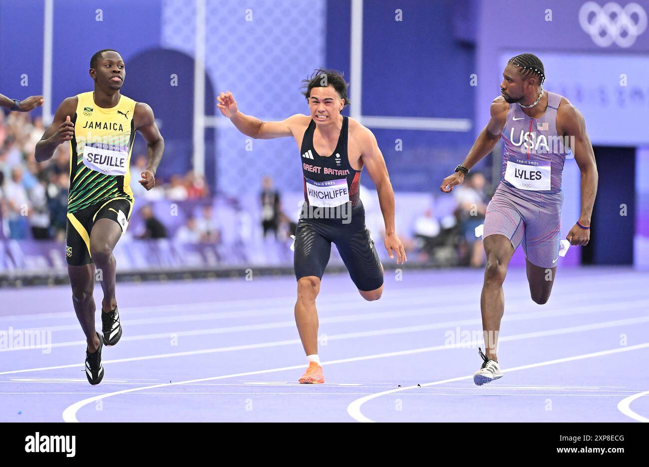 Paris, France. 4th Aug, 2024. Oblique Seville of Jamaica, Louie ...