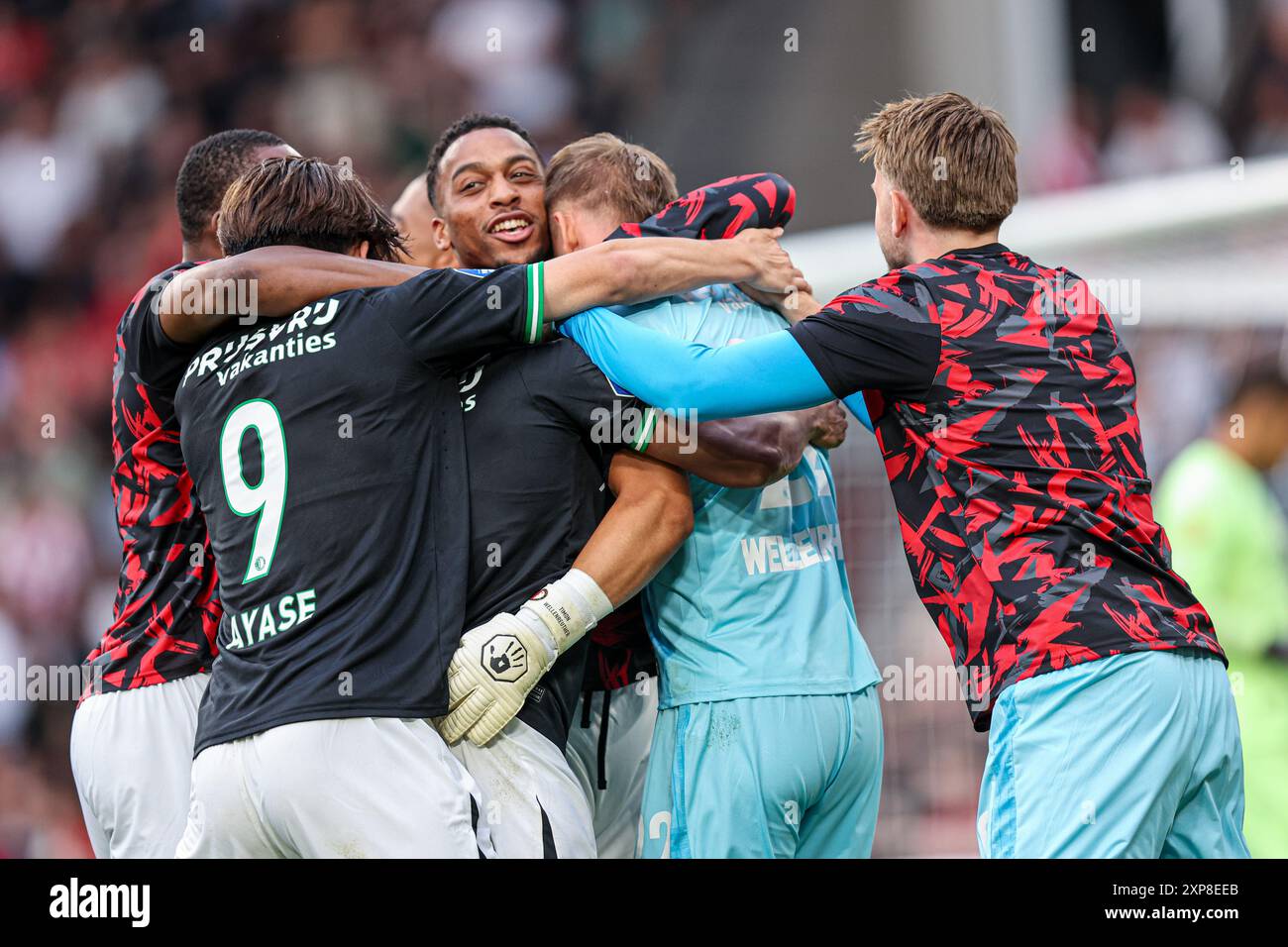 EINDHOVEN, NETHERLANDS - AUGUST 4: Quinten Timber of Feyenoord, players of Feyenoord celebrate ...