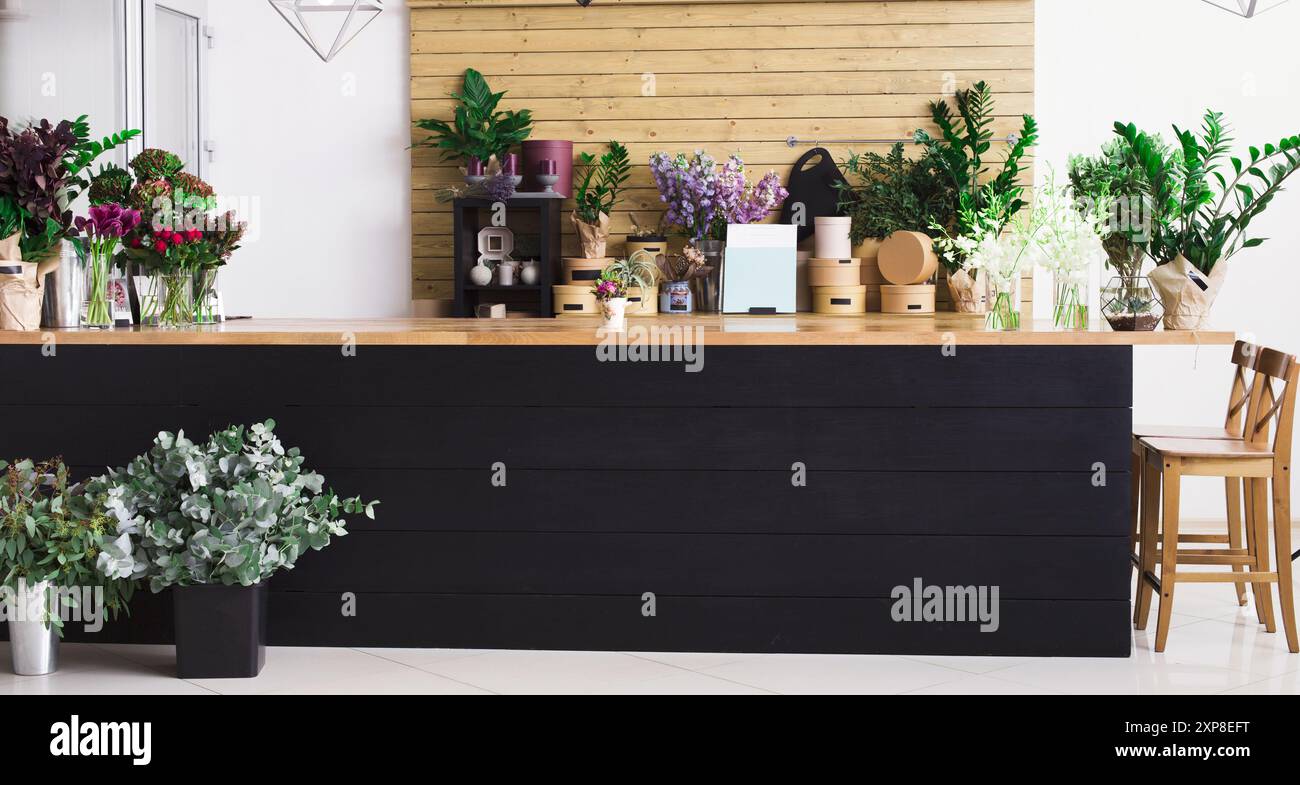 Flower shop interior, small business of floral design studio Stock ...