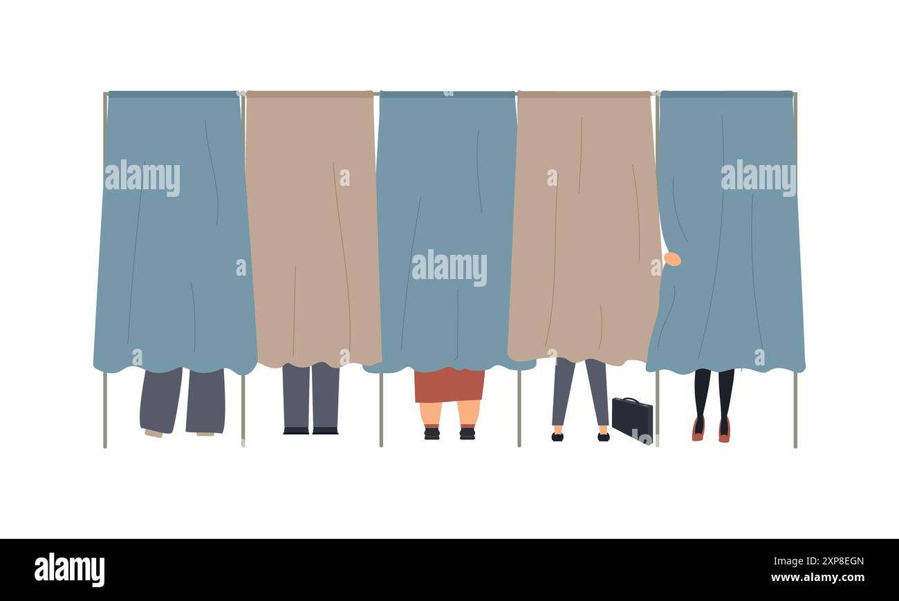 Political election process. Bundle of people are in the voting booths ...