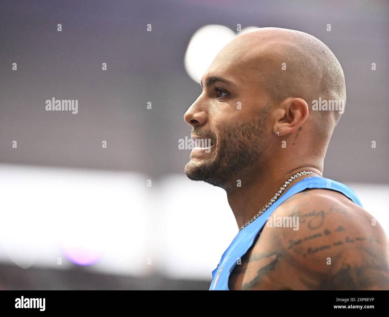 Paris, France. 4th Aug, 2024. Lamont Marcell Jacobs of Italy reacts ...