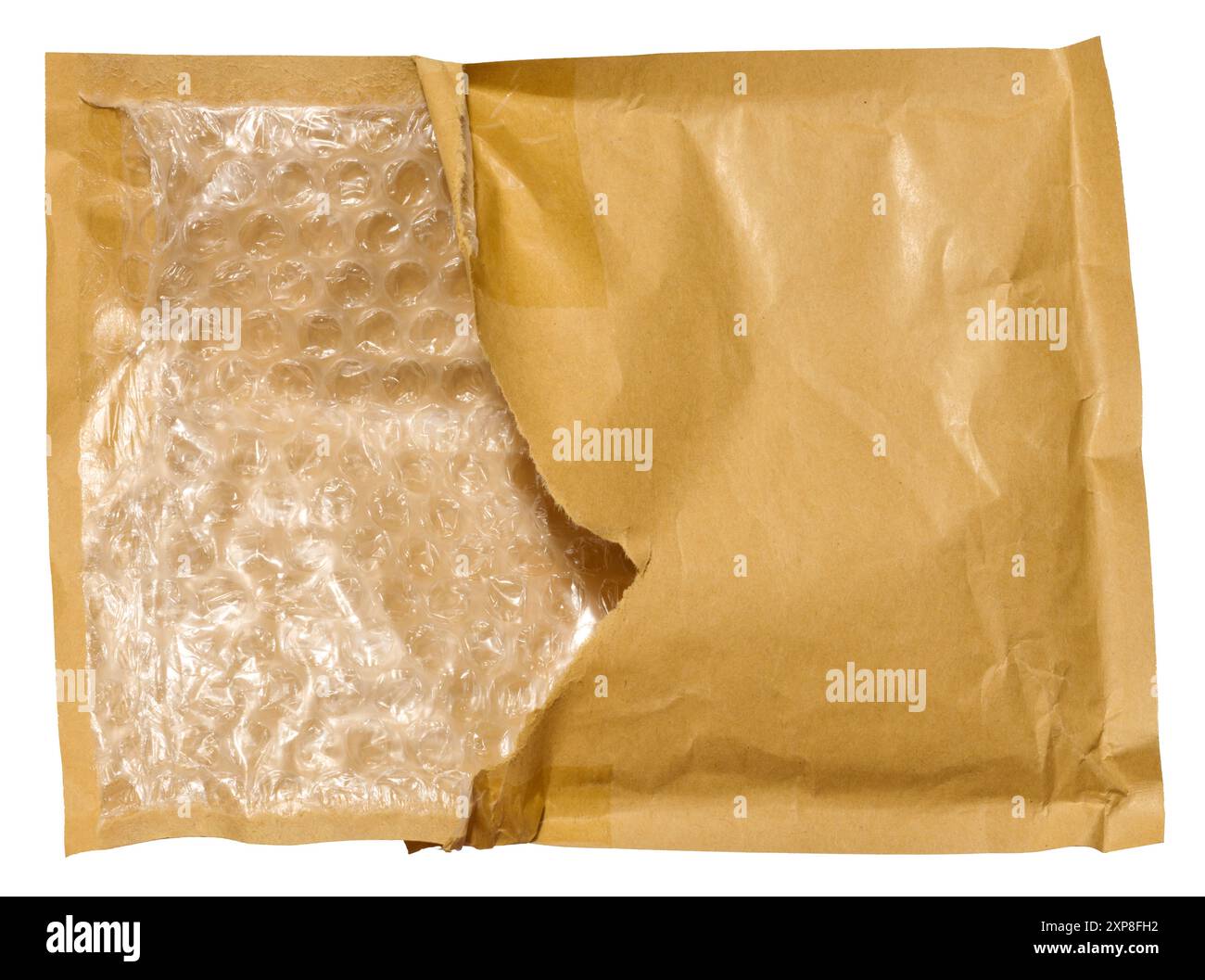 A fragment of an envelope made of brown paper with bubble wrap inside ...