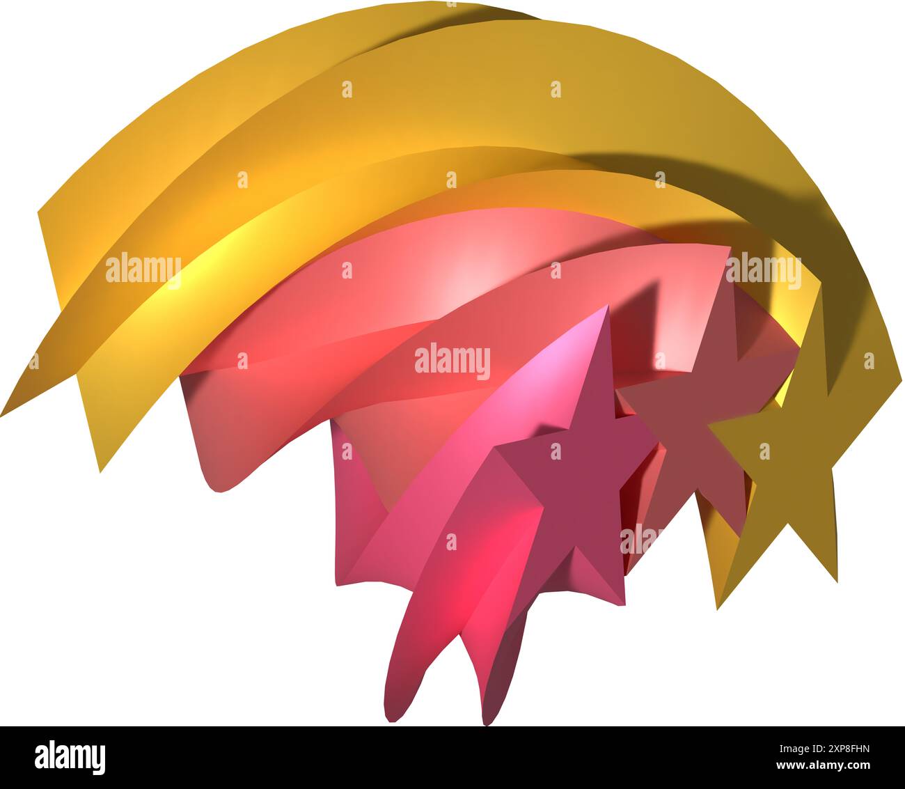 Three twisted stars on isolated background, 3D rendering illustration ...