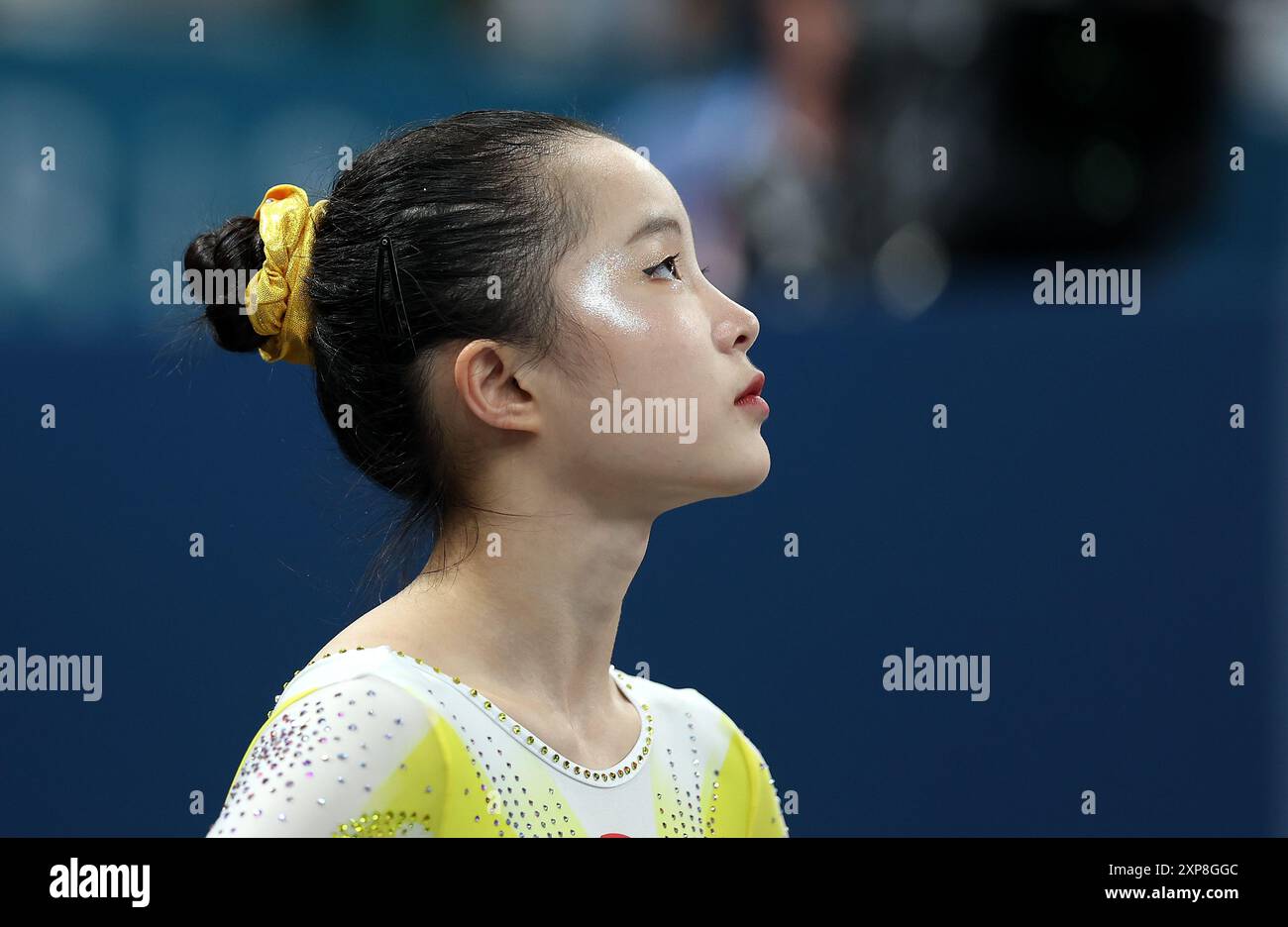 Paris, France. 4th Aug, 2024. Zhang Yihan of China reacts after ...