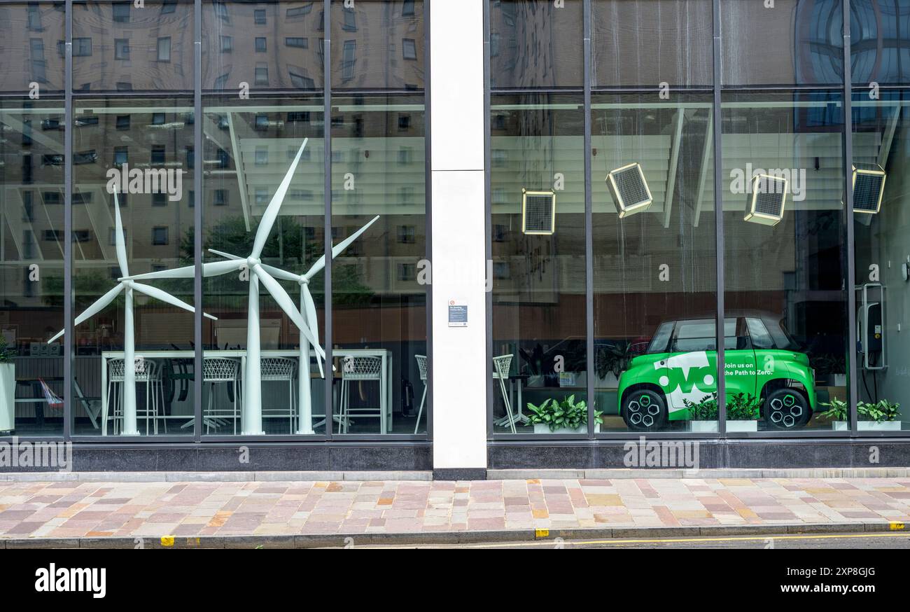 Model wind turbines and Citroen Ami quadricycle electric vehicle with ...