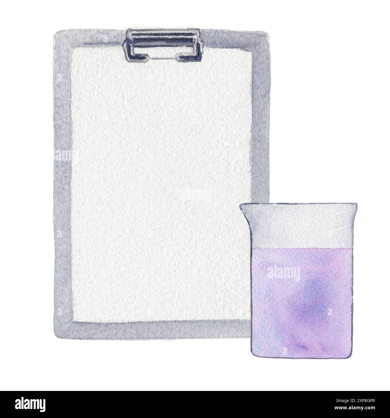 Clipboard and paper with flask. Hand drawn illustration isolated on ...