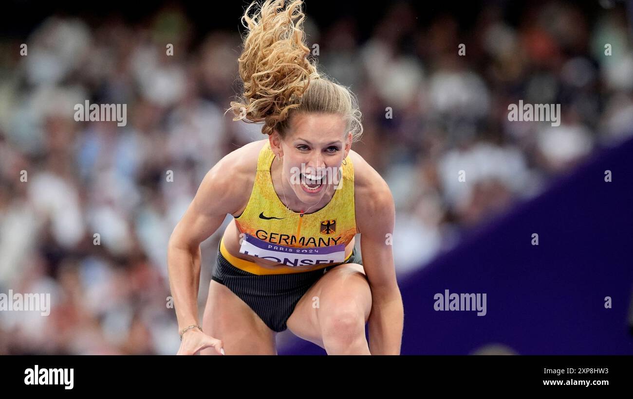 Christina Honsel, of Germany, reacts in the women's high jump final at ...