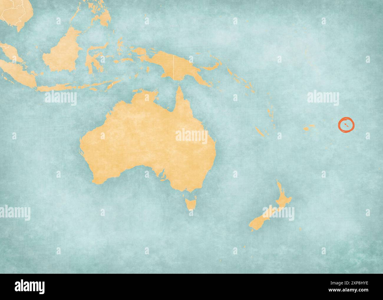 Samoa on the map of Australasia (Oceania) in soft grunge and vintage ...