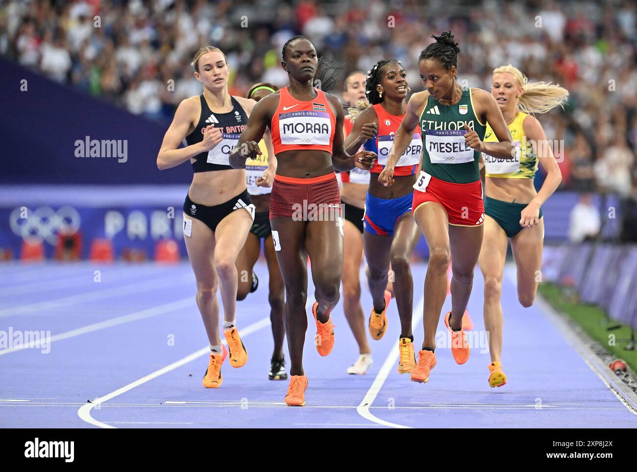 Paris, France. 4th Aug, 2024. Mary Moraa (front L) of Kenya and Worknesh Mesele (front R) of ...