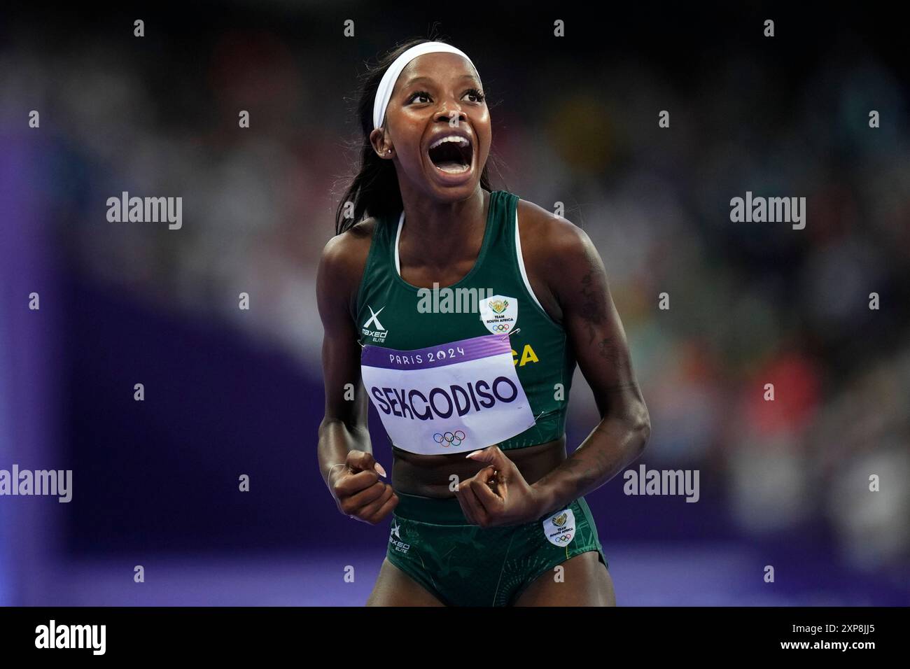 Prudence Sekgodiso, of South Africa, reacts after a women's 800-meter ...