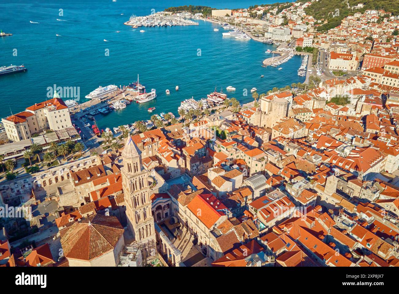 Aerial view of Split, Croatia. Cityscape of coastal touristic city with ...