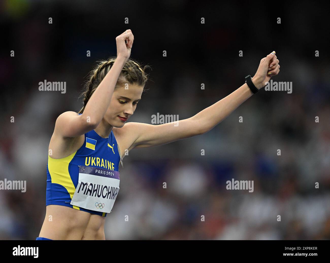 Paris, France. 4th Aug, 2024. Yaroslava Mahuchikh of of Ukraine reacts ...