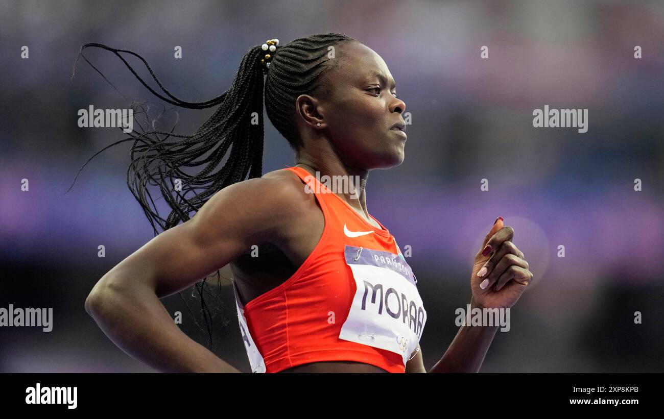 Mary Moraa, of Kenya, runs in a women's 800 meters semifinal at the ...