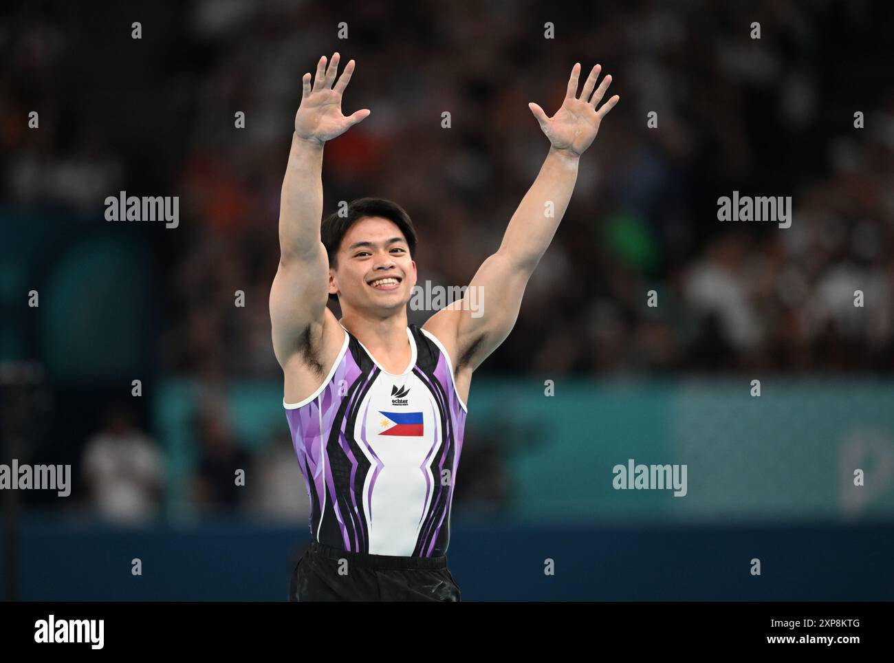 Paris, France. 4th Aug, 2024. Carlos Edriel Yulo of Philippines reacts ...