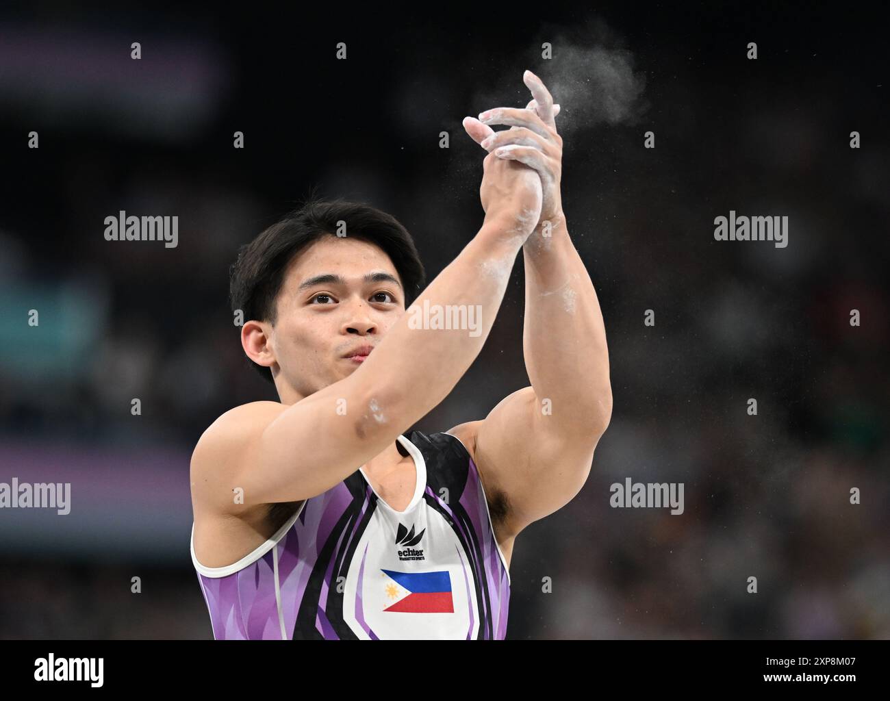 Paris, France. 4th Aug, 2024. Carlos Edriel Yulo of Philippines reacts ...
