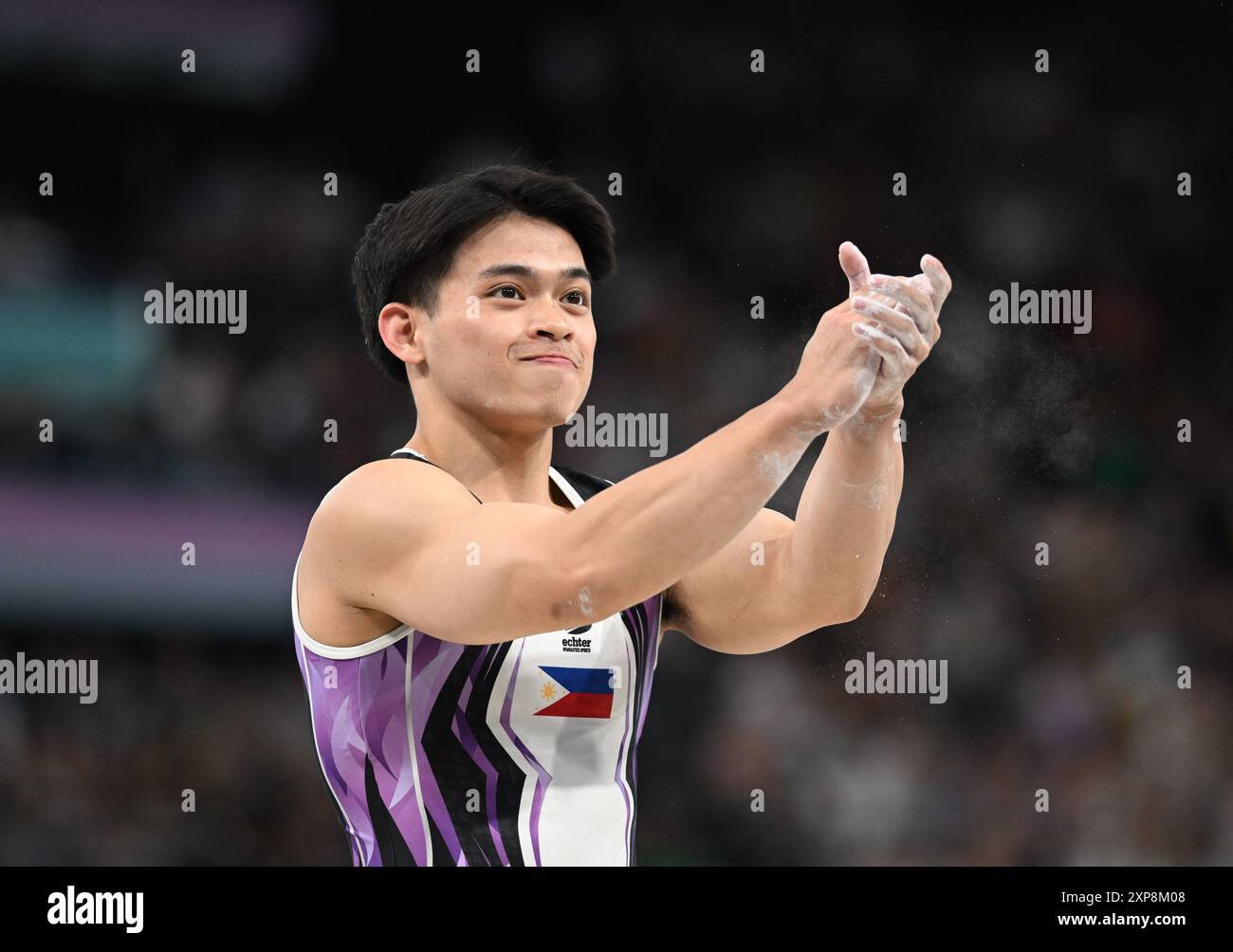 Paris, France. 4th Aug, 2024. Carlos Edriel Yulo of Philippines reacts ...