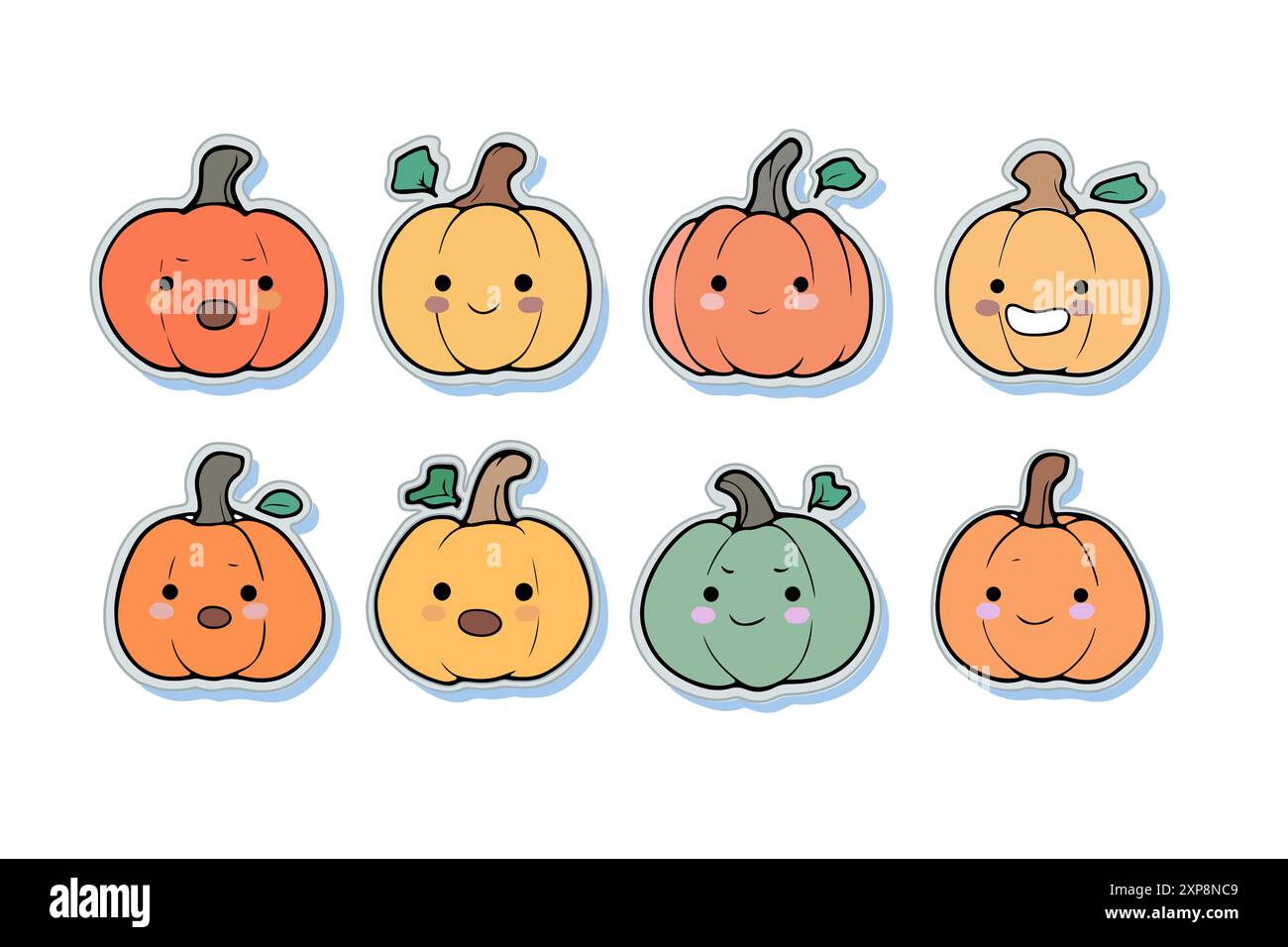 Pumpkin Character Set. Funny Cartoon style cute drawing. Different face ...