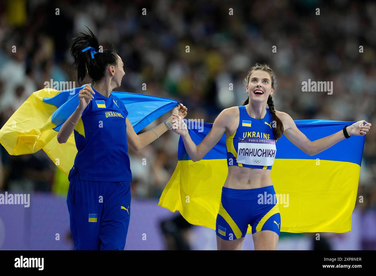 Gold medalist Yaroslava Mahuchikh, and bronze medalist Iryna ...