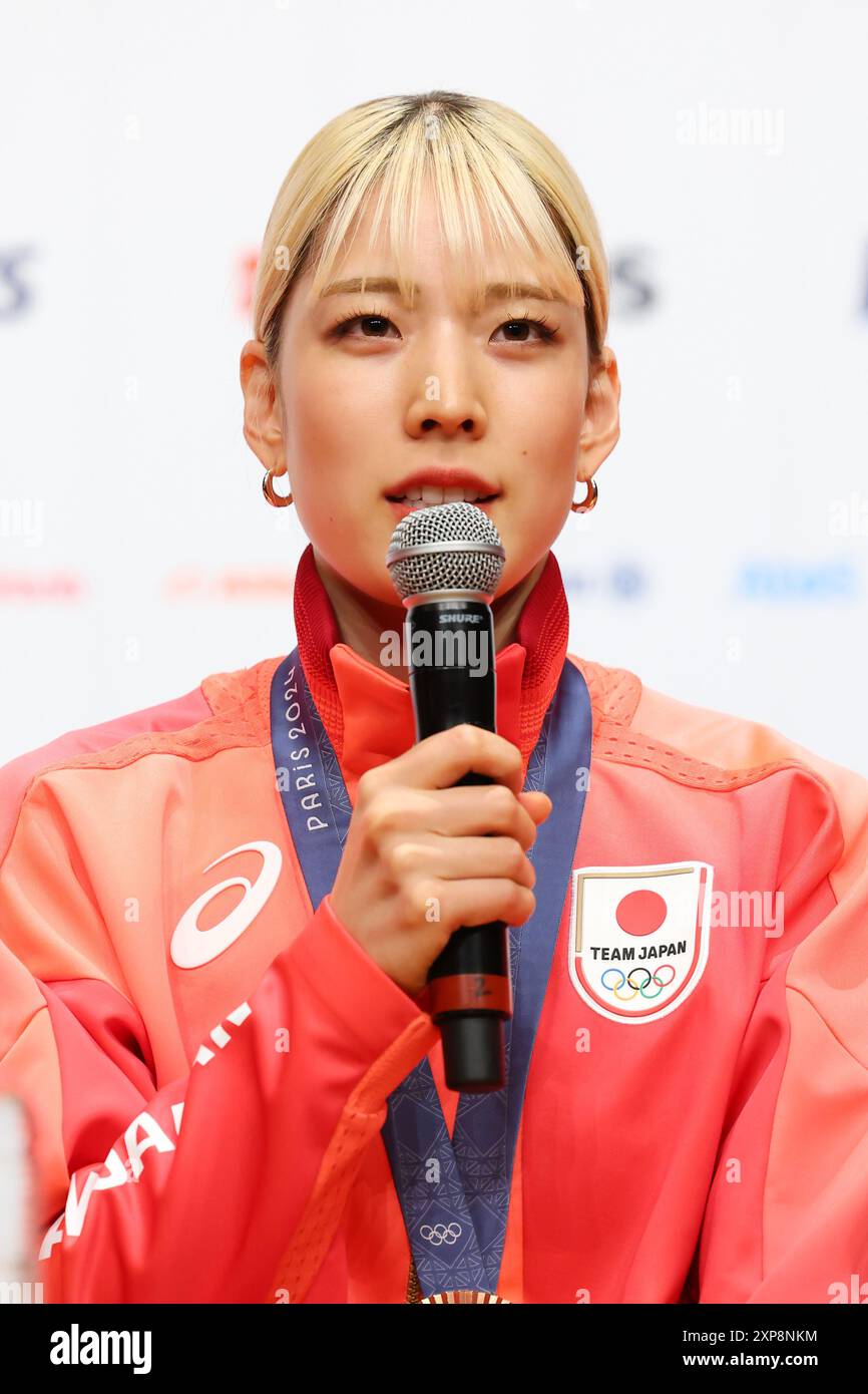 Paris, France. 4th Aug, 2024. Misaki Emura (JPN) Fencing : Bronze medalists Japan team attend a ...