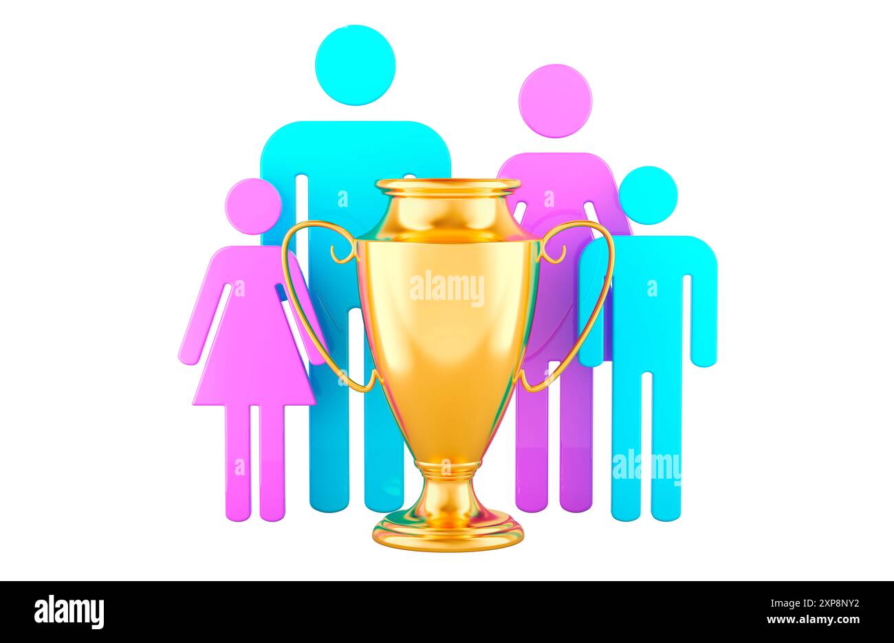Family silhouettes with gold trophy cup award. Best family, concept. 3D ...