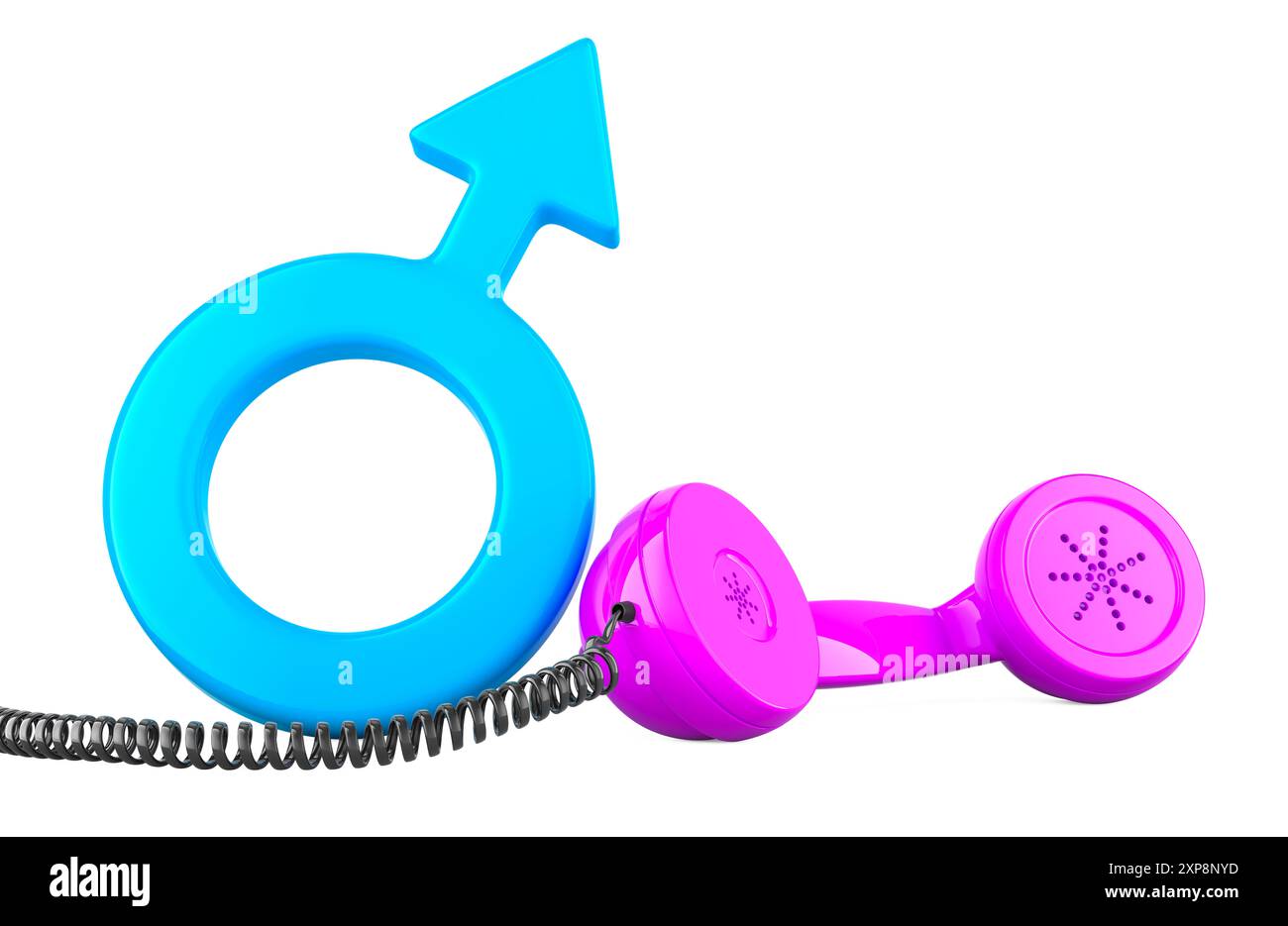 Dating by phone, concept. Male gender symbol with pink handset phone ...