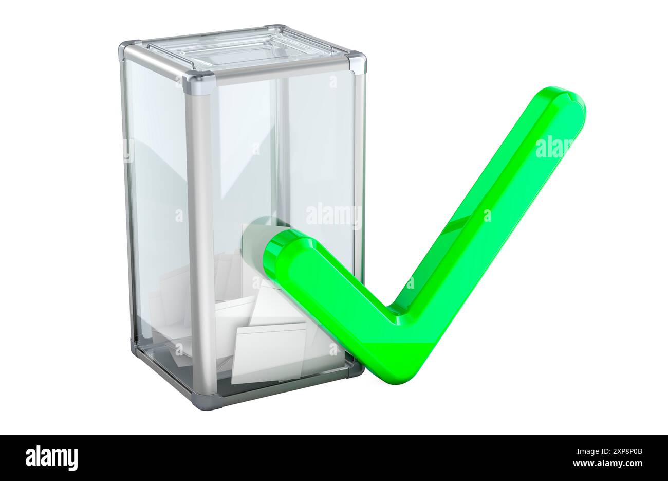 Election ballot box with green check mark, 3D rendering isolated on ...