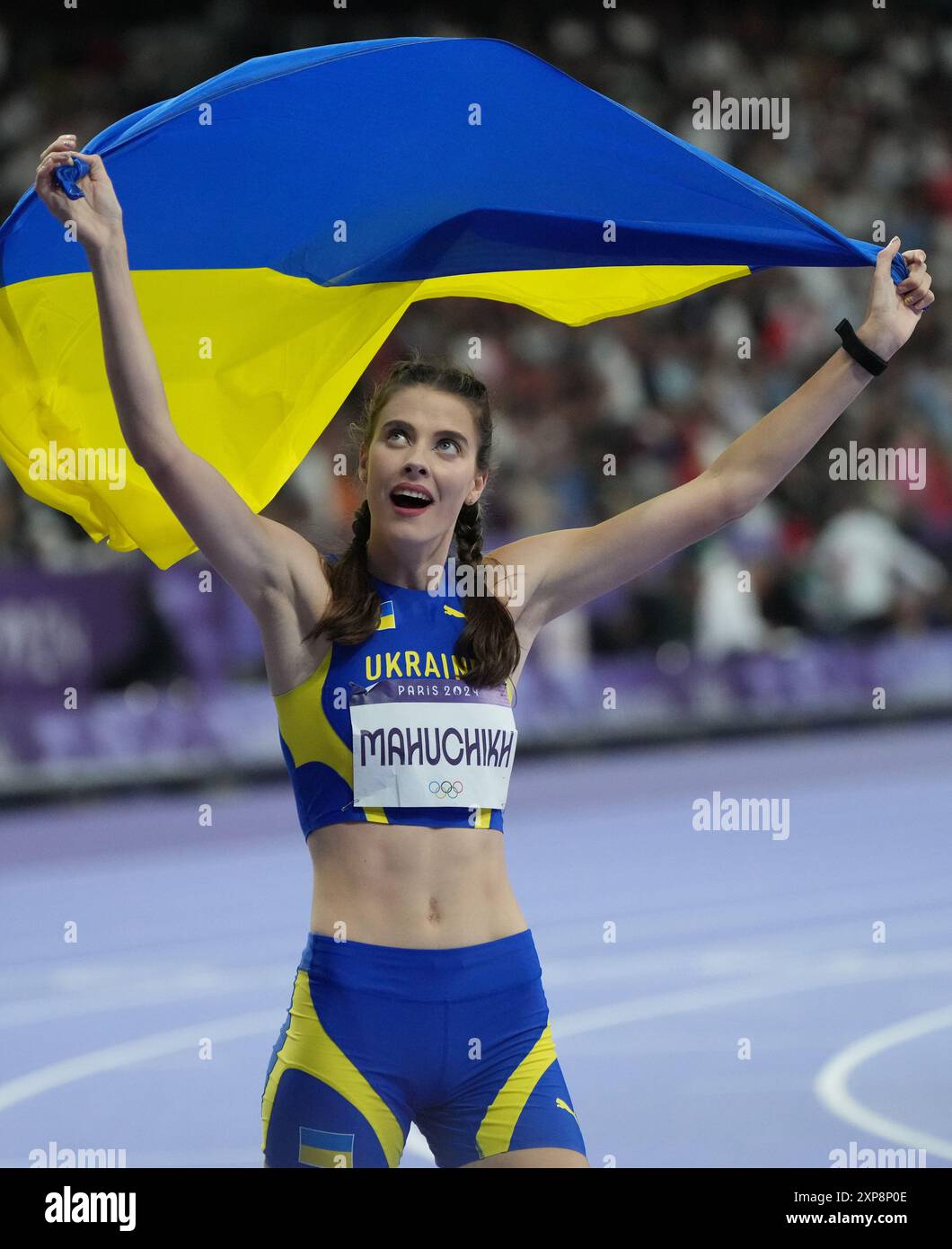 Yaroslava Mahuchikh of Ukraine celebrates after winning the gold medal ...