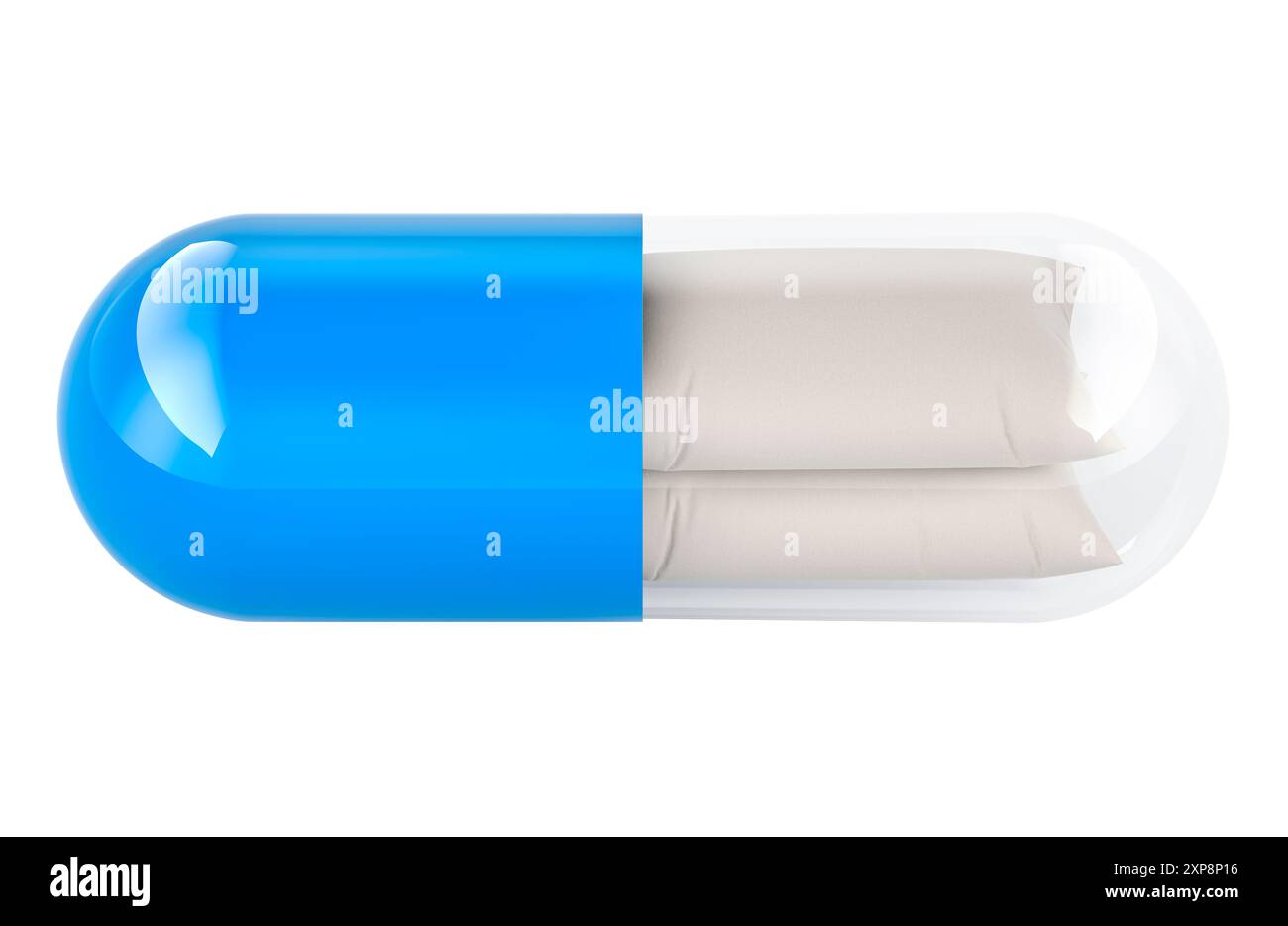 Hypnotic, sleeping pills concept. Medicament capsules with pillows ...