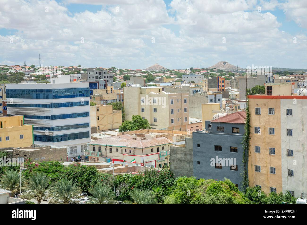 Landscape panorama of Hargeisa city downtown streets and buildings, Somaliland, Somalia Stock ...