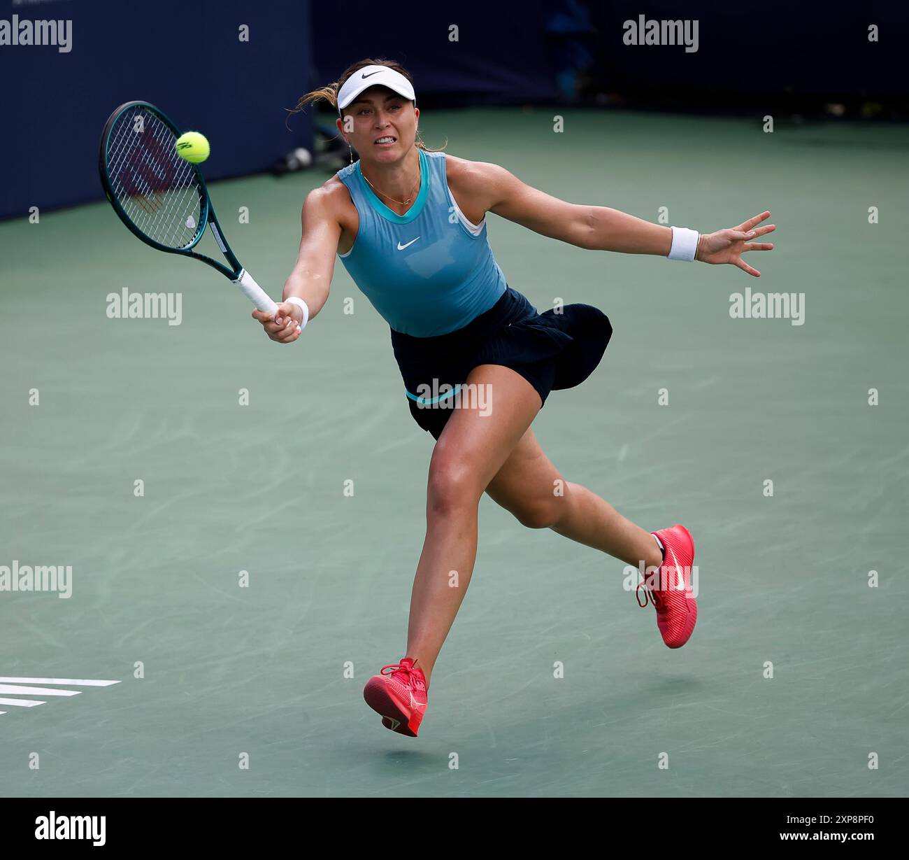 Washington DC, USA. August 4, 2024: Paula Badosa (ESP) hits a shot ...