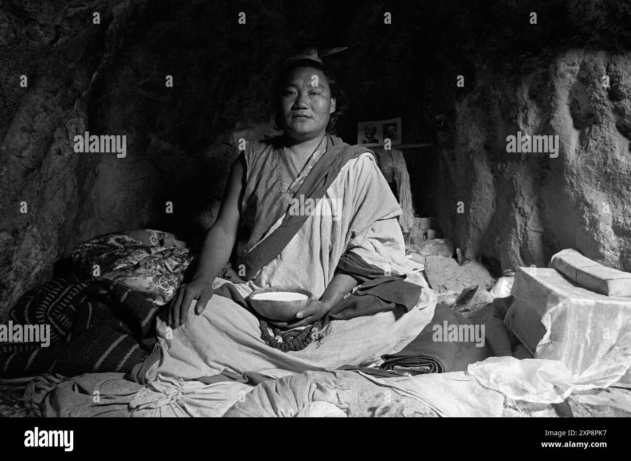 Lundup Dorje, the White Robed Monk, in his cave above Drigung Monastery ...