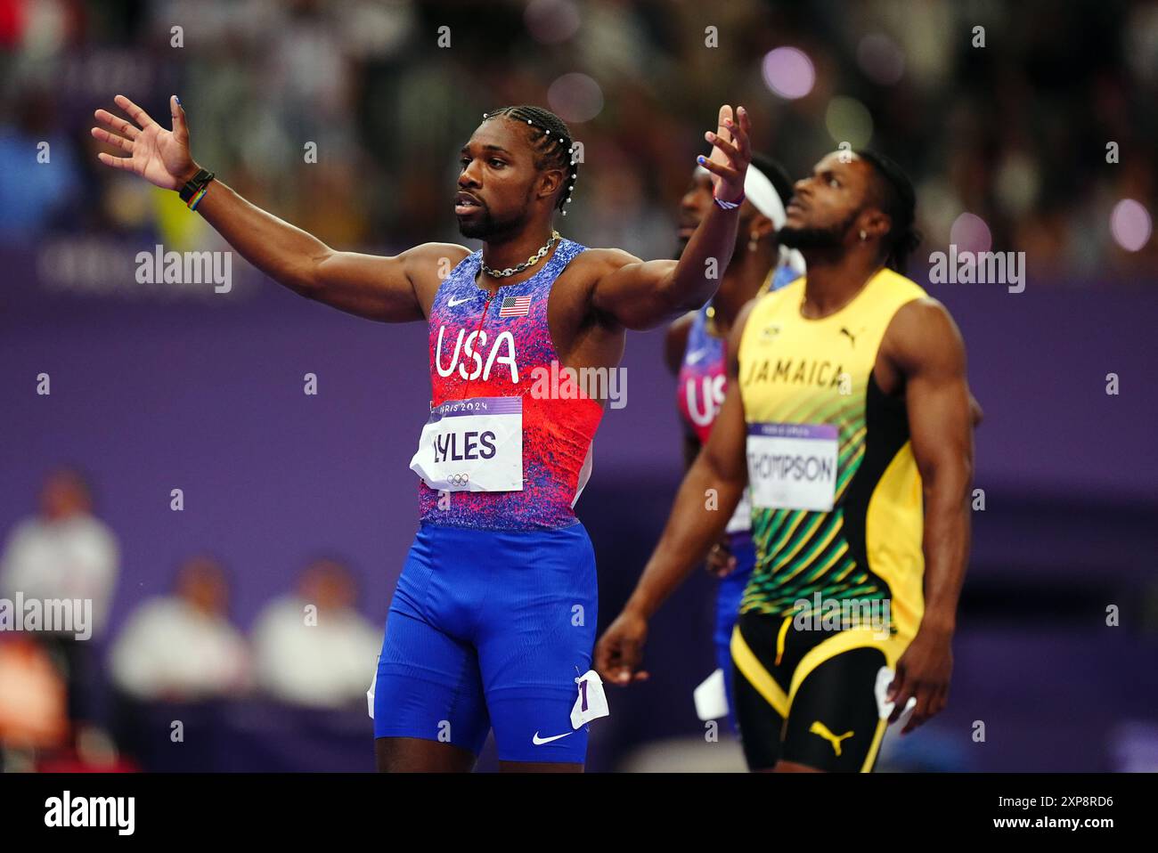 USA's Noah Lyles celebrates winning the Men's 100m Final at the Stade ...