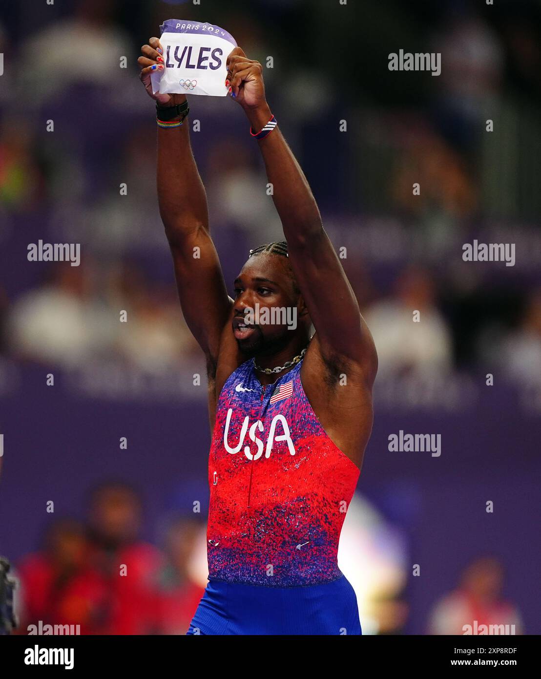 USA's Noah Lyles celebrates winning the Men's 100m Final at the Stade ...