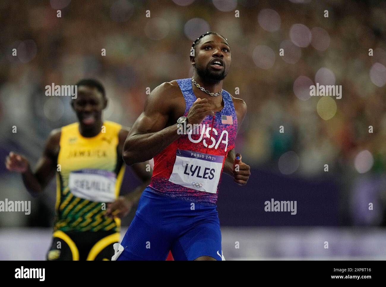 Noah Lyles of the U.S. crosses the finish line to win the gold medal in the Men's 100m Final at ...