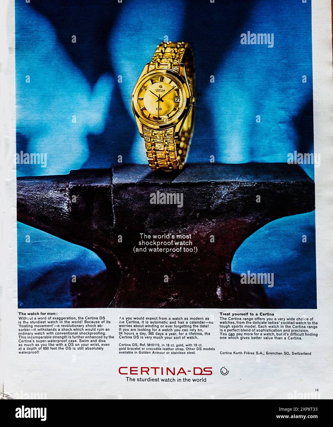 A vintage 1965 advertisement for Certina Watches, showing a Certina ...