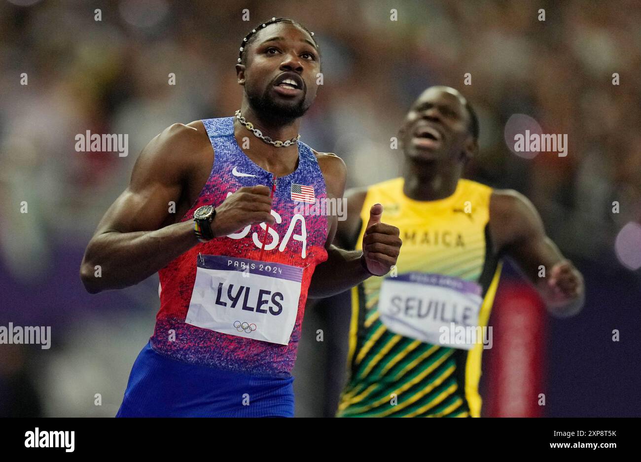 Noah Lyles of the U.S. crosses the finish line to win the gold medal in the Men's 100m Final at ...