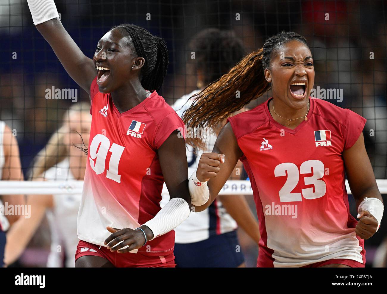 Paris, France. 4th Aug, 2024. Halimatou Bah (L) and Leandra Olinga ...
