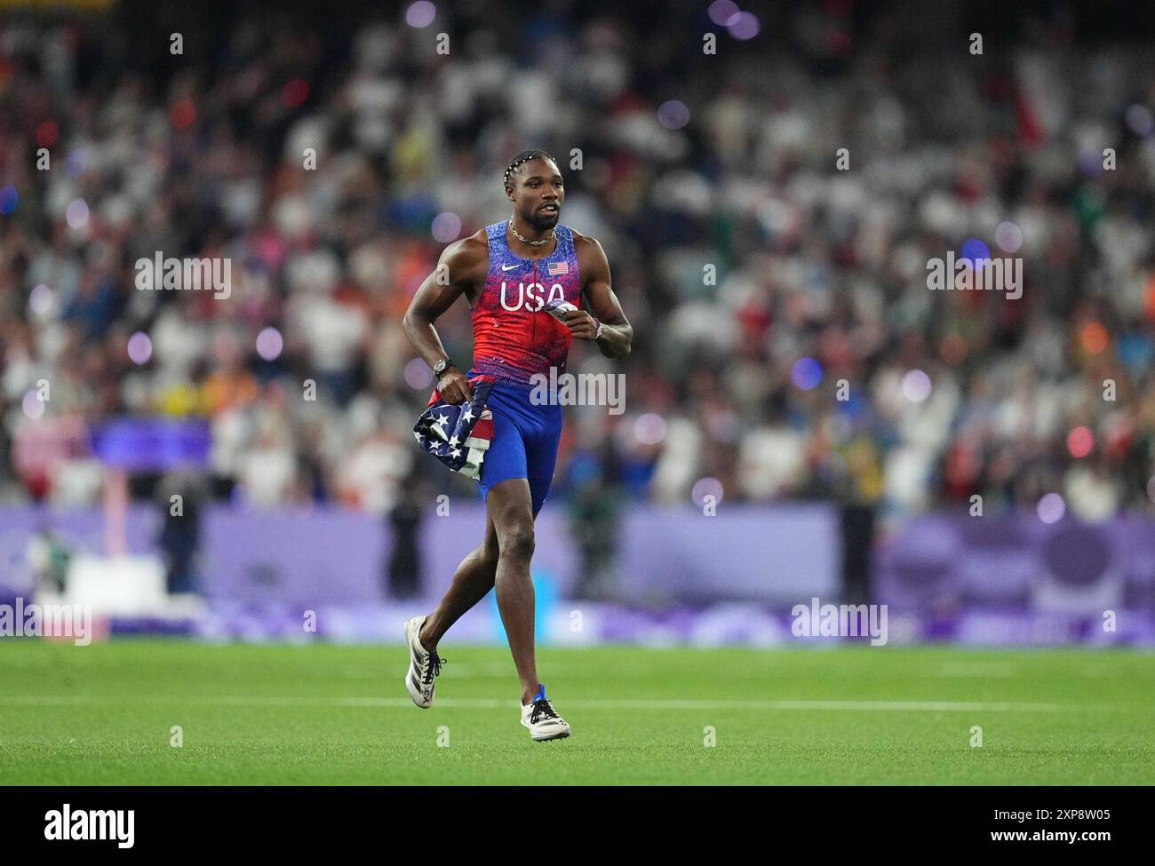 August 04 2024: Noah Lyles (USA) wins gold during the Men's 100m Final ...