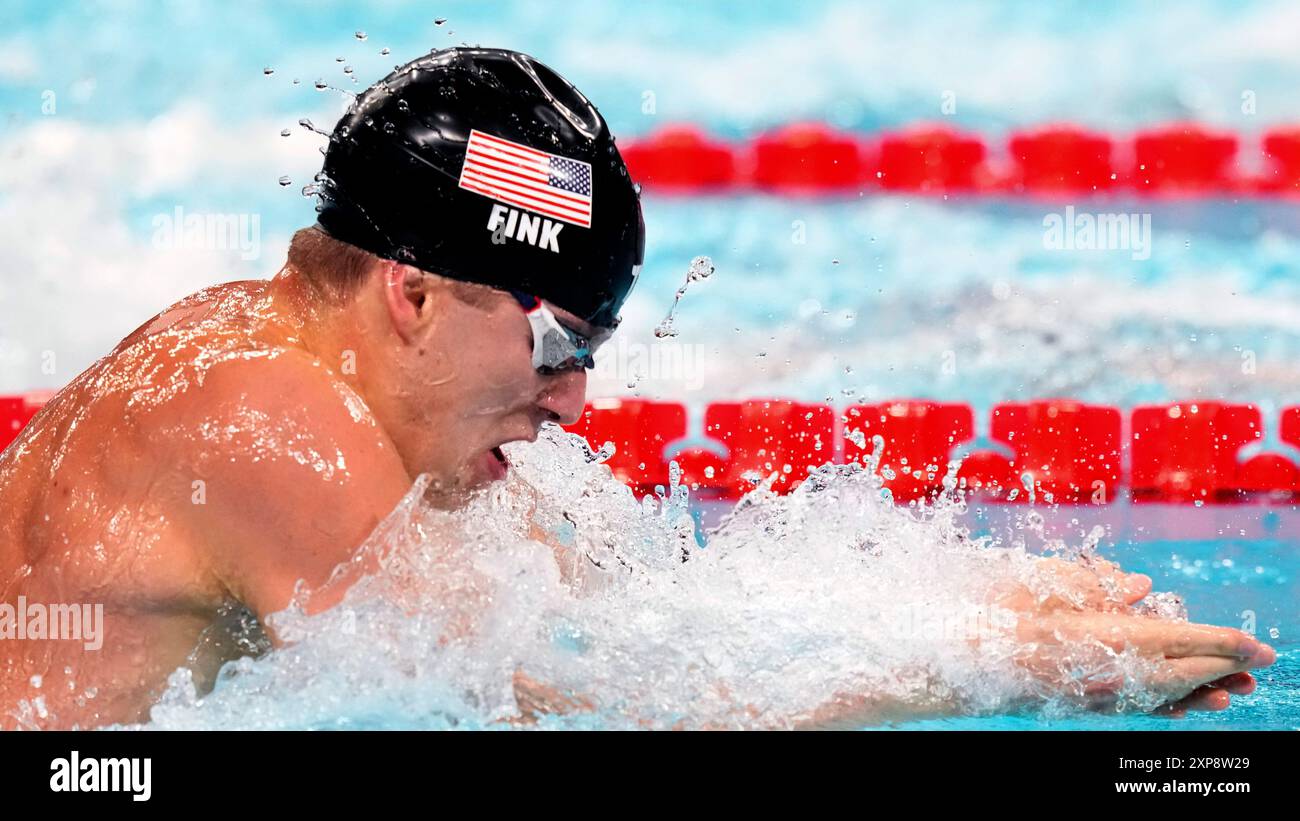 United States' Nic Fink competes in the men's 4x100-meter medley relay ...