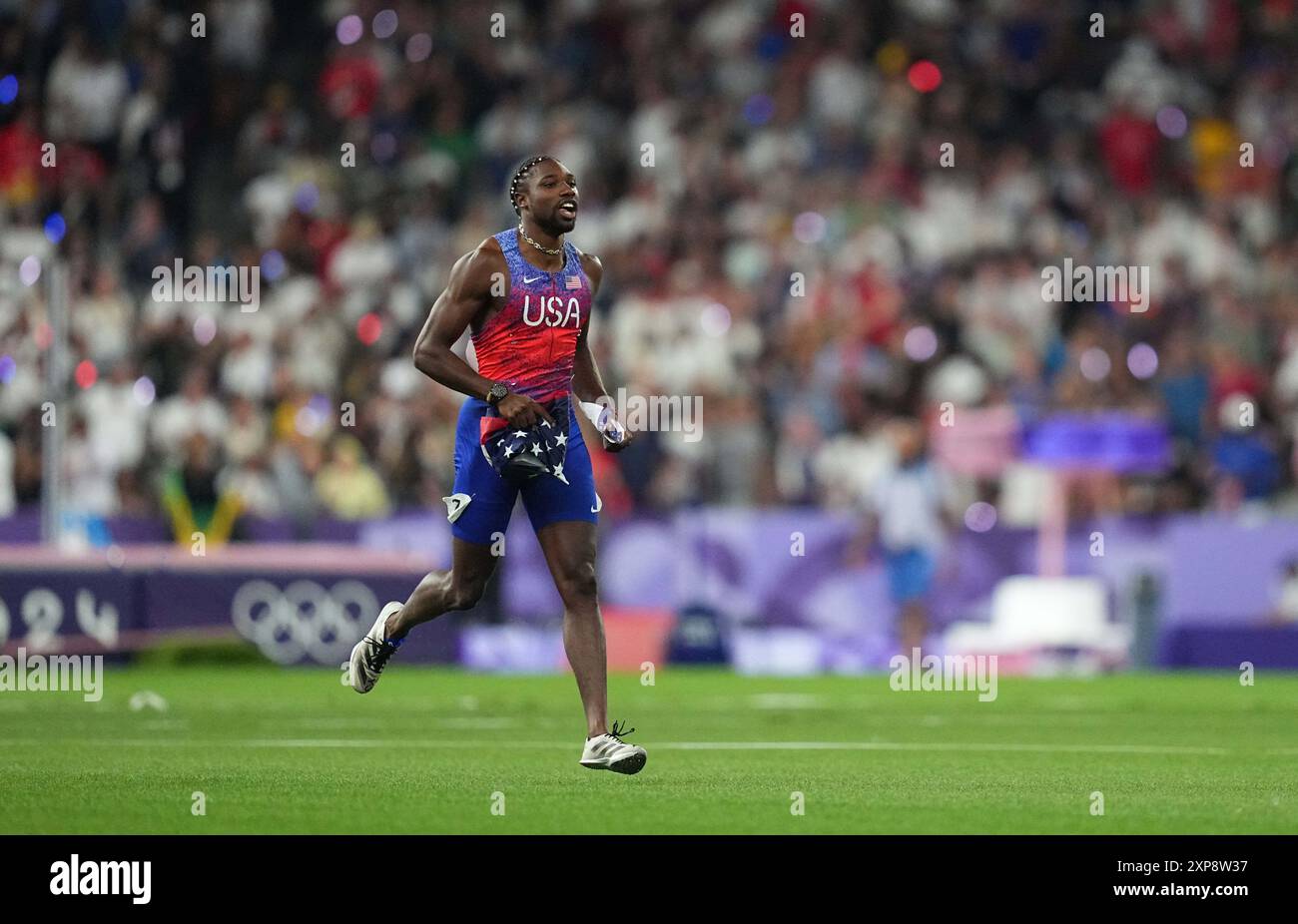 August 04 2024: Noah Lyles (USA) wins gold during the Men's 100m Final ...