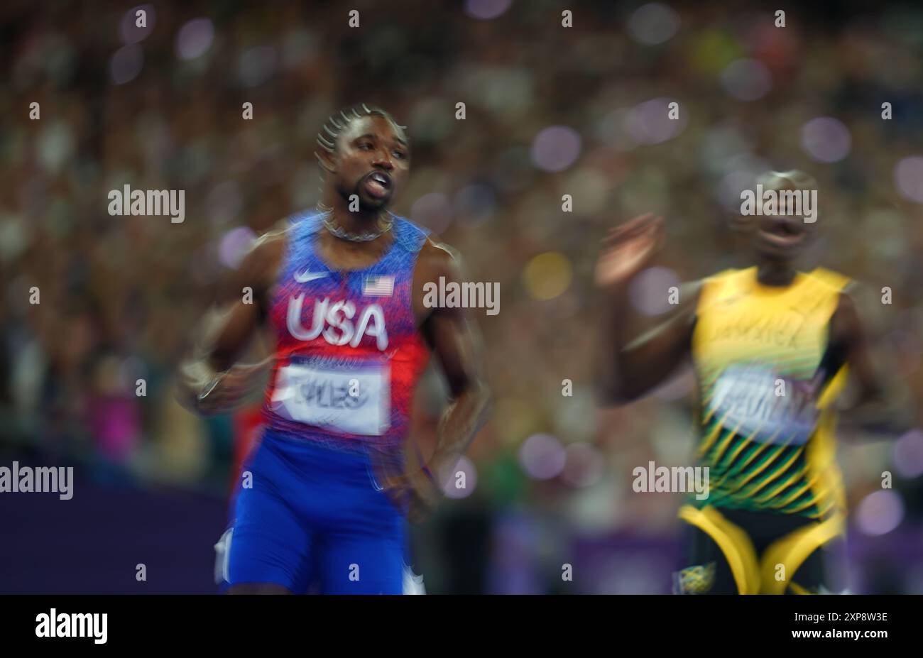 August 04 2024: Noah Lyles (USA) wins gold during the Men's 100m Final ...