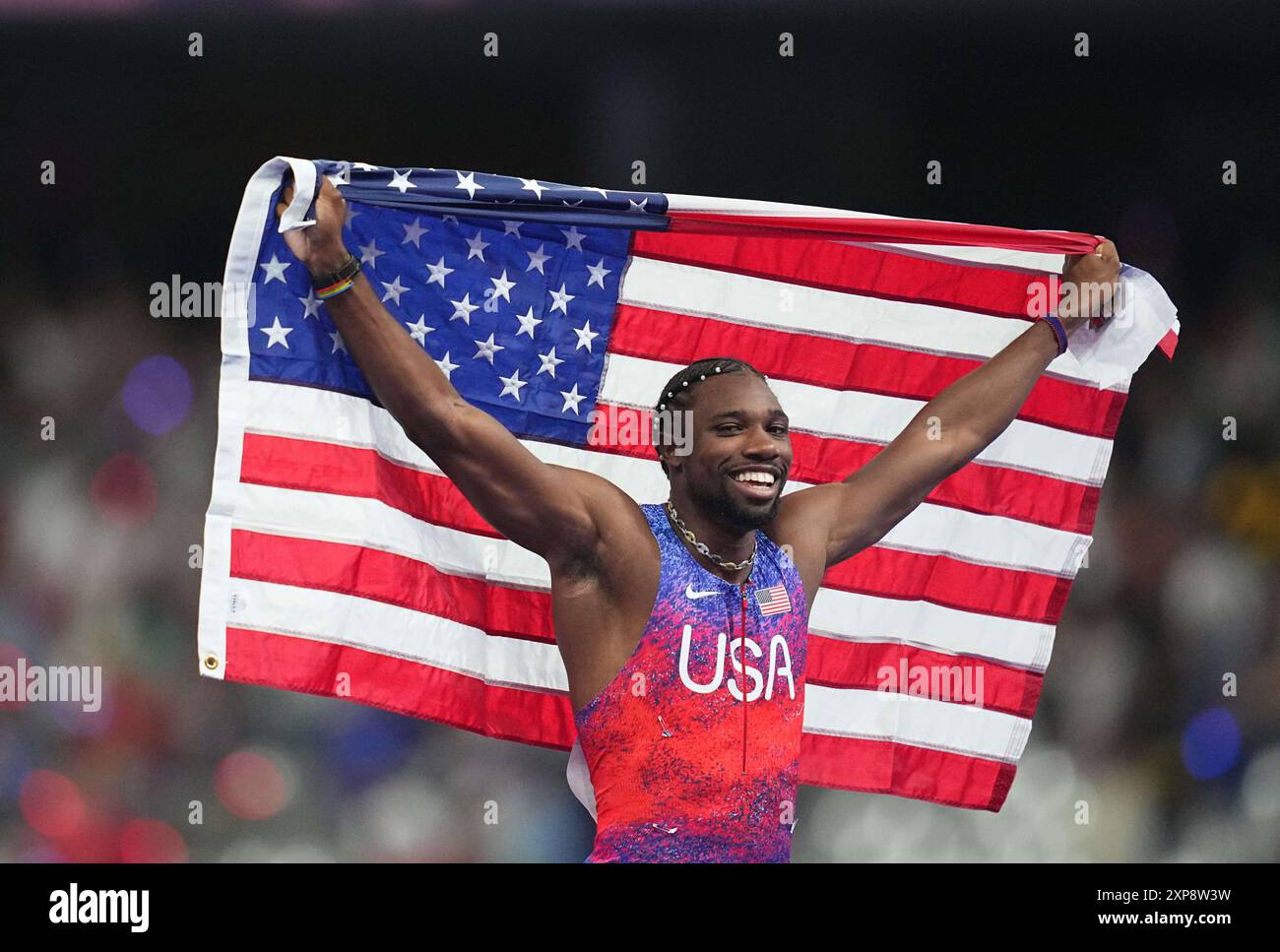 August 04 2024: Noah Lyles (USA) wins gold during the Men's 100m Final ...