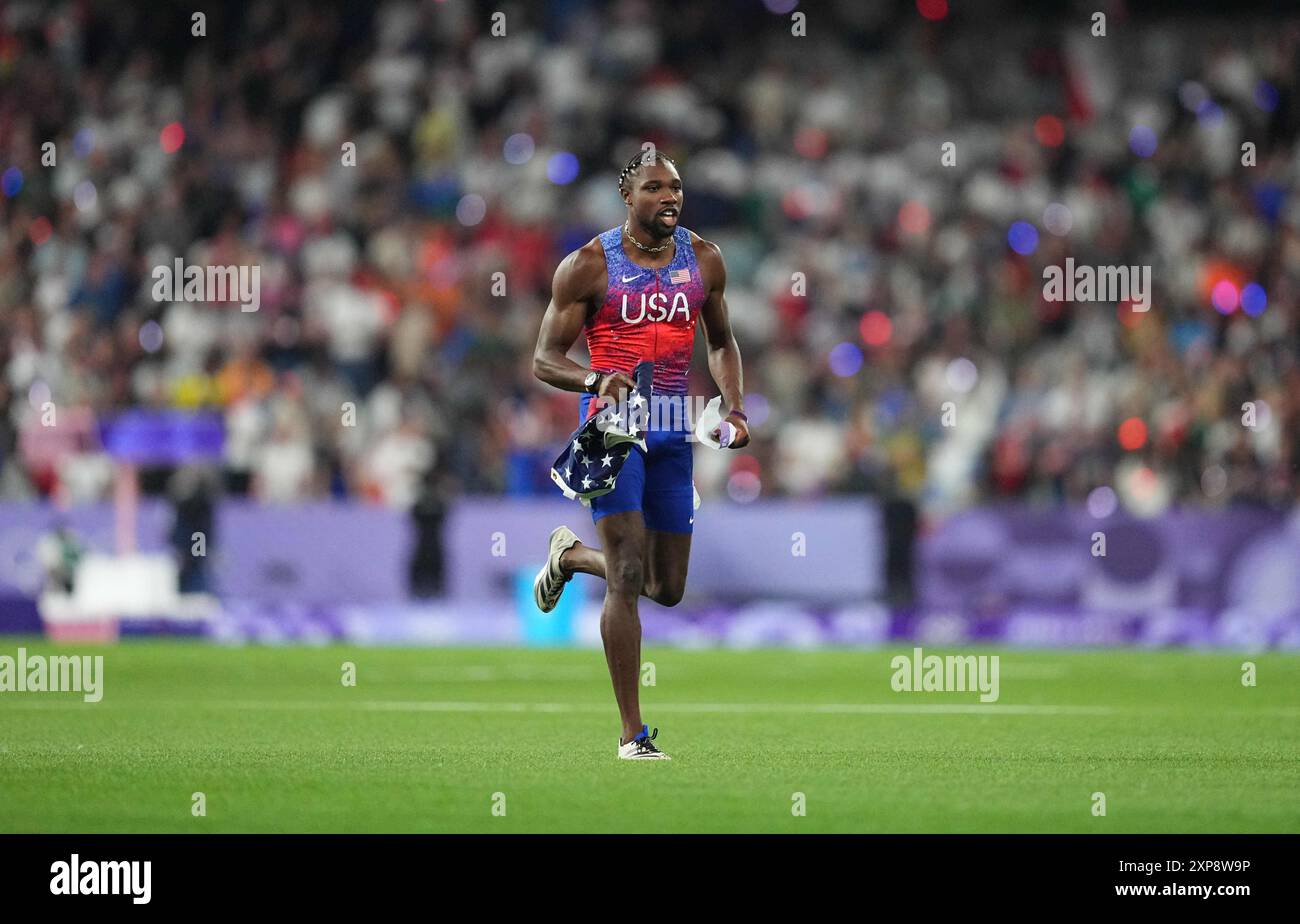 August 04 2024: Noah Lyles (USA) wins gold during the Men's 100m Final ...