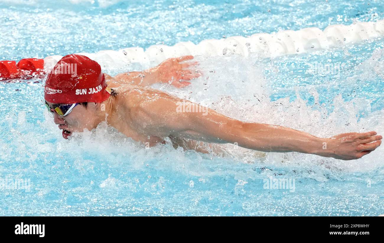 Paris, France. 4th Aug, 2024. Sun Jiajun of Team China competes during ...
