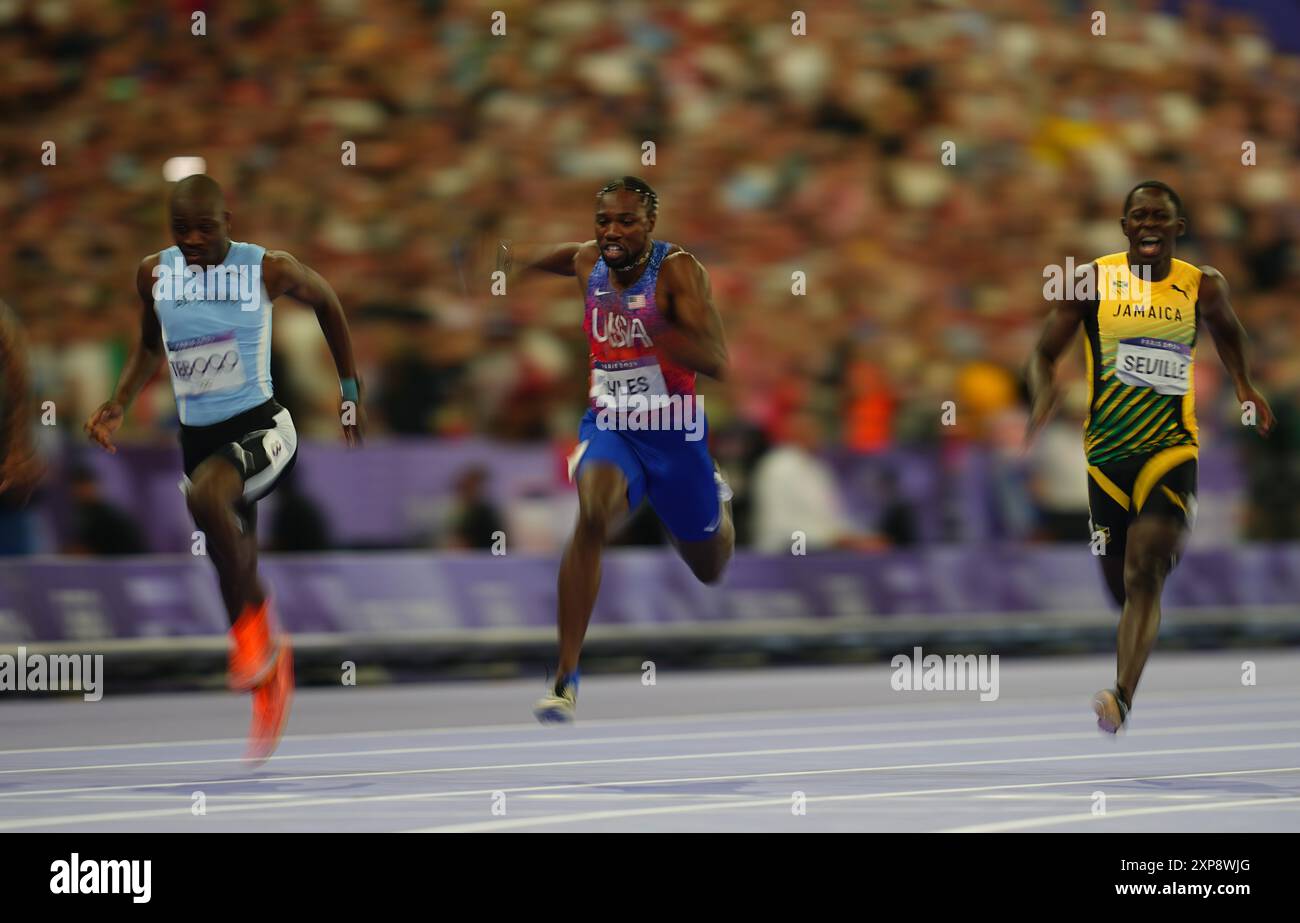 August 04 2024: Noah Lyles (USA) wins gold during the Men's 100m Final ...