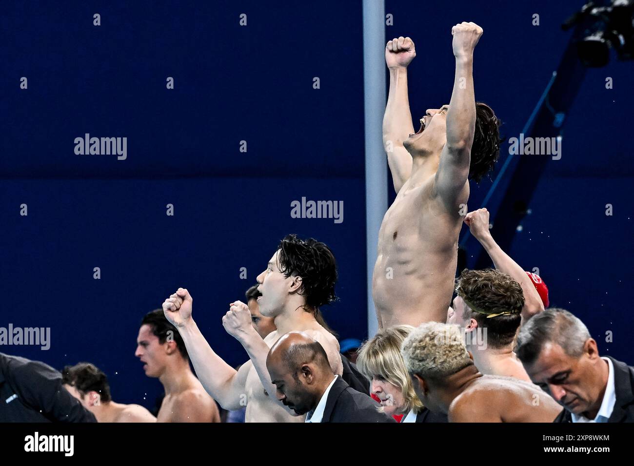 Paris, France. 04th Aug, 2024. Athletes of team China celebrate after ...